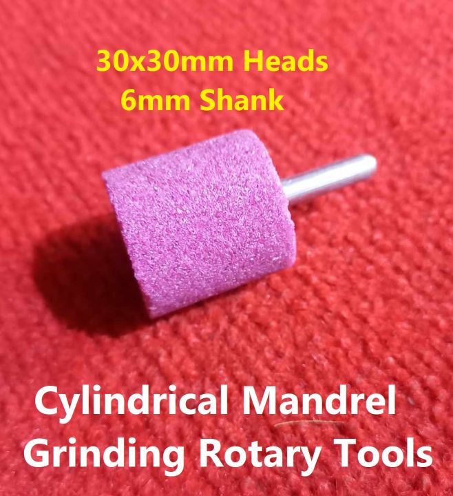 30x30mm Heads RED Corundum Cylindrical Mandrel 6mm Shank Abrasive ...