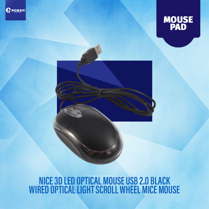 NICE 3D LED Optical Mouse USB 2.0 Black Wired Optical Light Scroll ...