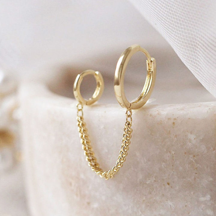 Double Pierced Hoop Earrings -Sterling Dangle Chain Drop Second Hole ...