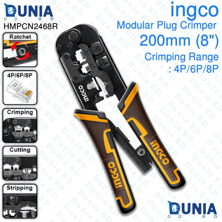 INGCO HMPCN2468R Modular Plug Crimper for crimping nertwork cable RJ11 ...