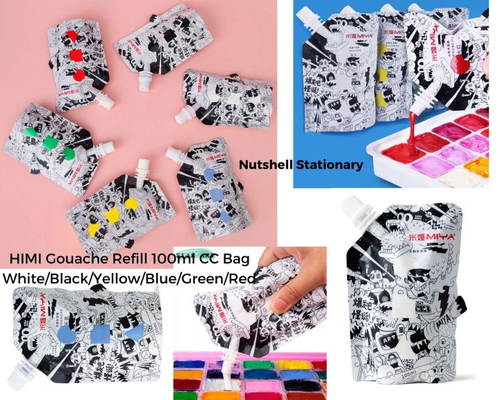 HIMI Gouache Refill Paints 100ml CC Bag-White/Black/Yellow/Blue/Green ...