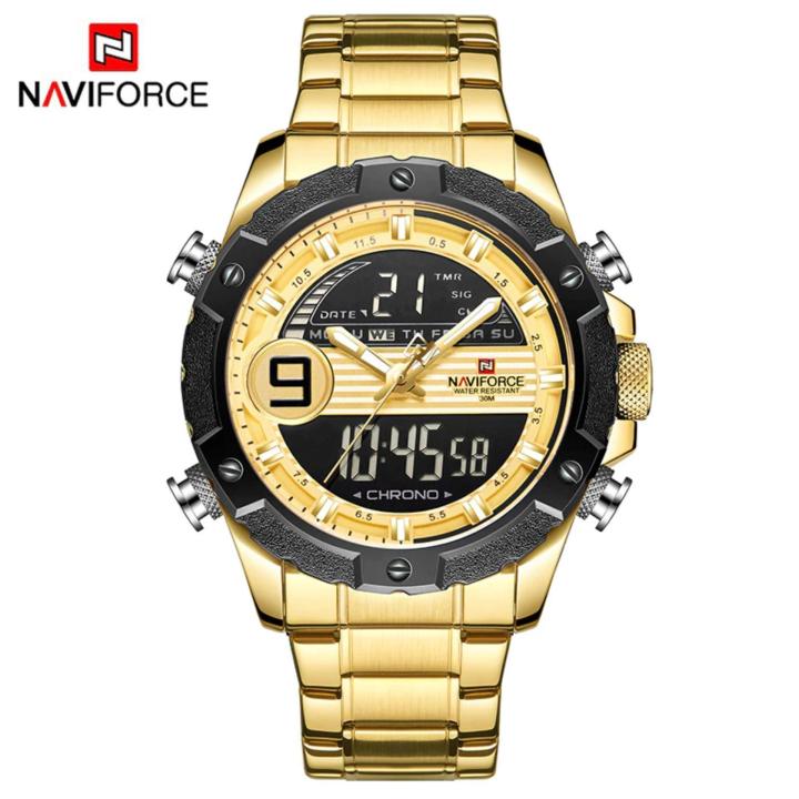 NAVIFORCE Luxury Brand 9146S Stainless Steel Dual Display Digital LED ...