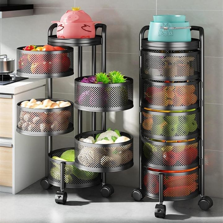 5 Layers Kitchen Rotating Shelf 360 Degree Baskets Fruit Vegetable ...