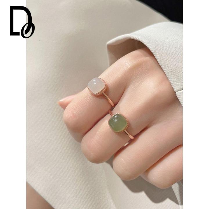 Square Jade Open Rings For Women Girl Accessories for Girls New 2025 ...
