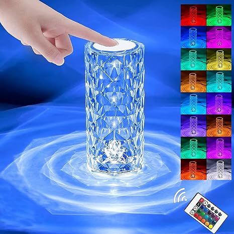 Rose Diamond Crystal Table Lamp USB Charging Touch Lamp, RGB Crystal ...