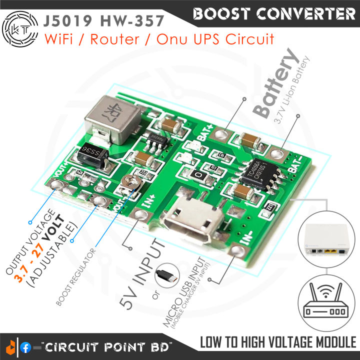 J5019 HW-357 DC to DC Step Up Boost Module 3.7V to 27V 2A Adjustable ...