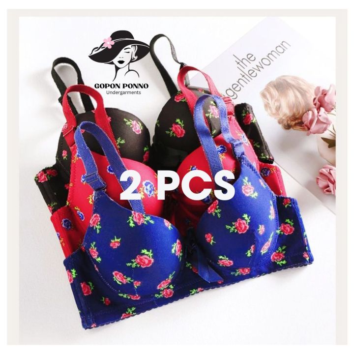 Floral Fusion: 2-Piece Push-Up Foam Flower Printed Bra for Girls and ...