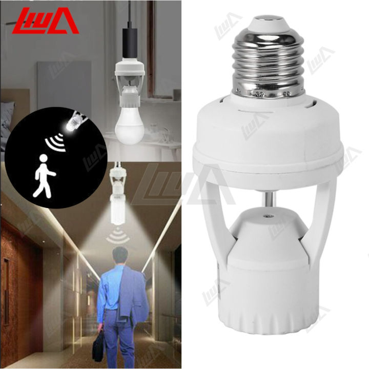 PIR Motion Sensor Light Socket, E27 Screw Light Bulb Holder LED PIR Infrared Motion Sensor Lamp ...