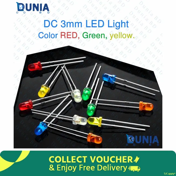 3mm DC LED Lights Colored Lens Diffused Round DC 3V Lighting Bulb Lamps ...