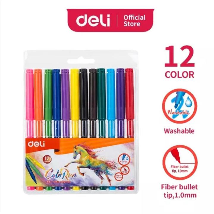 Deli EC10003 Water Color Pen Felt Pen 12 color | Daraz.com.bd