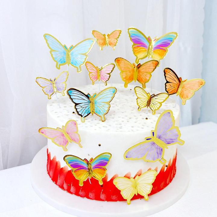 10pc/set Bronzing Gold Rim Butterfly Cake Toppers Happy Birthday Cake ...