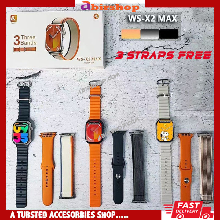 WS-X2 MAX Amoled Display Smart Watch + 3 watch straps set Siri ai voice assistant Bluetooth ...