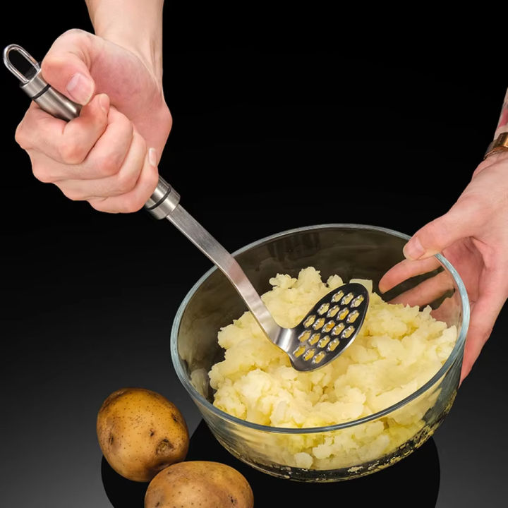 Kitchen Stainless Steel Potato Masher Long Handle Manual Masher Durable ...