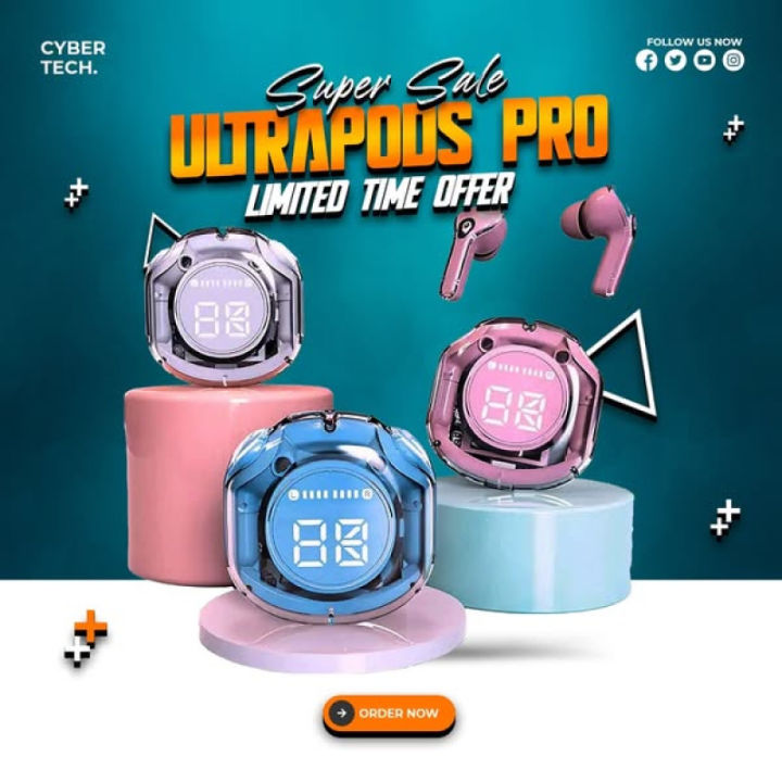 Ultrapods Pro True Wireless Earbuds with Display Transparent Design ...