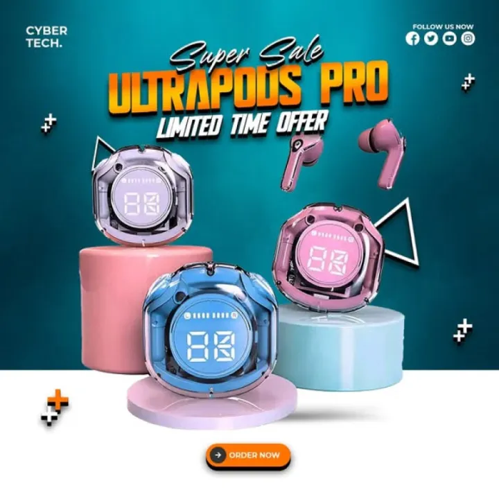 Ultrapods Pro True Wireless Earbuds with Display Transparent Design ...