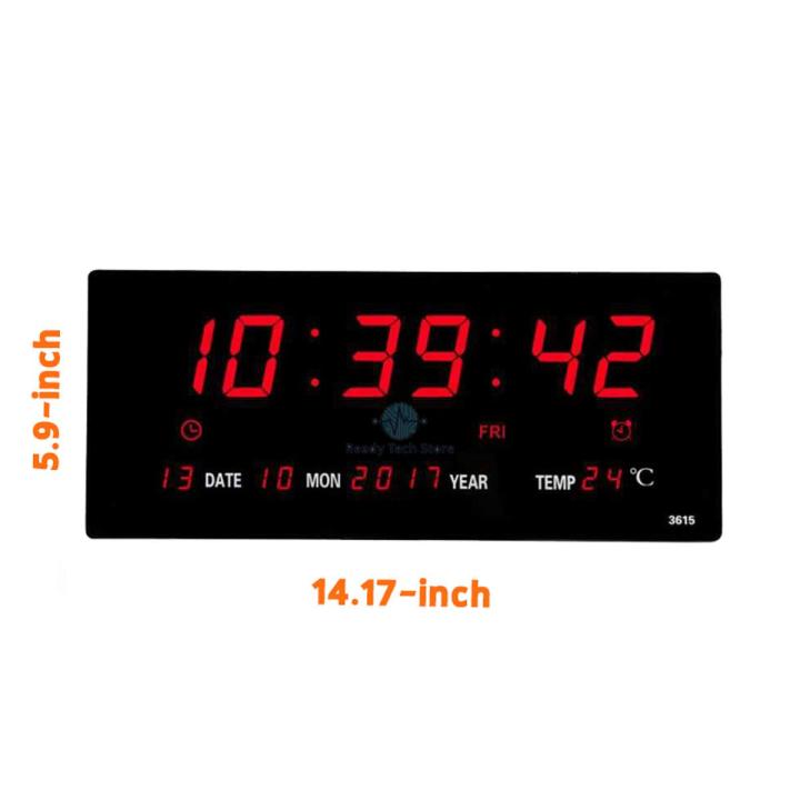 6 Digits Led Calendar Wall Clock With Thermometer Power Off Time Memory ...