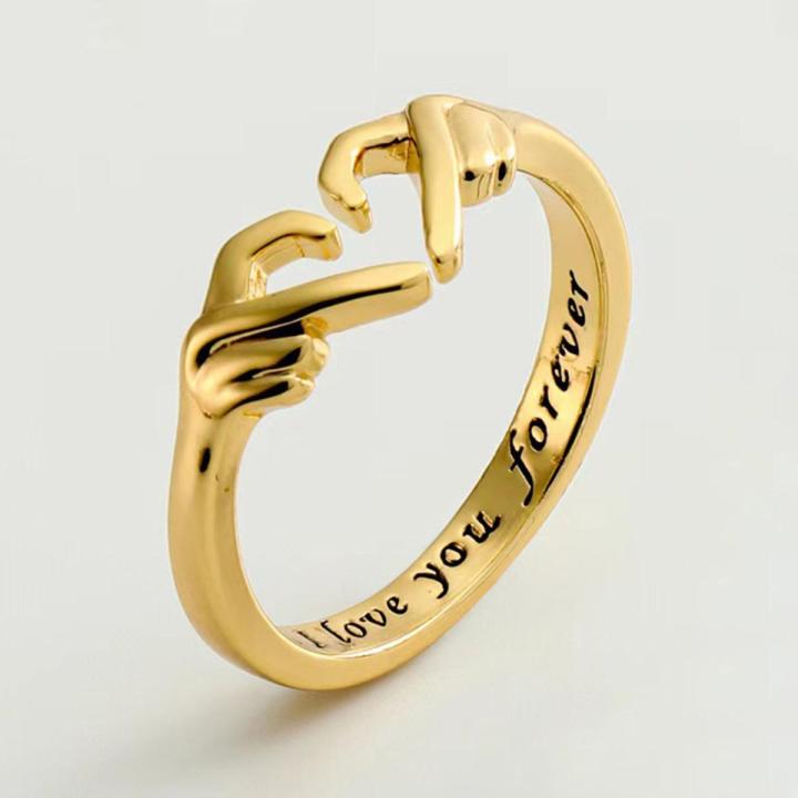 Double Hand Heart Couple Rings Love Heart Adjustable Friendship Promise ...