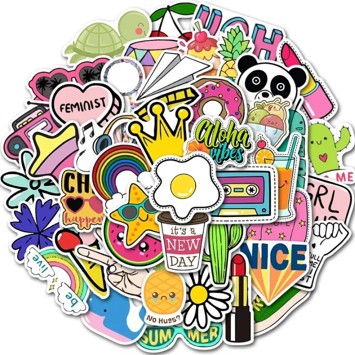 【3C VictoryEagle】50 PCS Vsco Cartoon Stickers Pack For Kawaii Girl ...