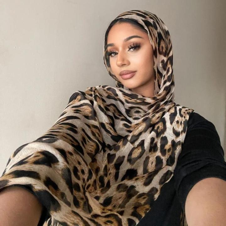 Fashion Leopard Print Hijabs for Women Long Bali Yarn Printed Scarf ...