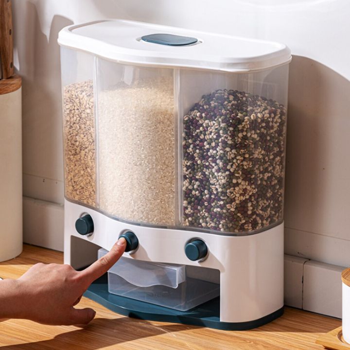 Dry Food Dispenser Cereal Wall Mounted Separate Rice Bucket Moisture ...