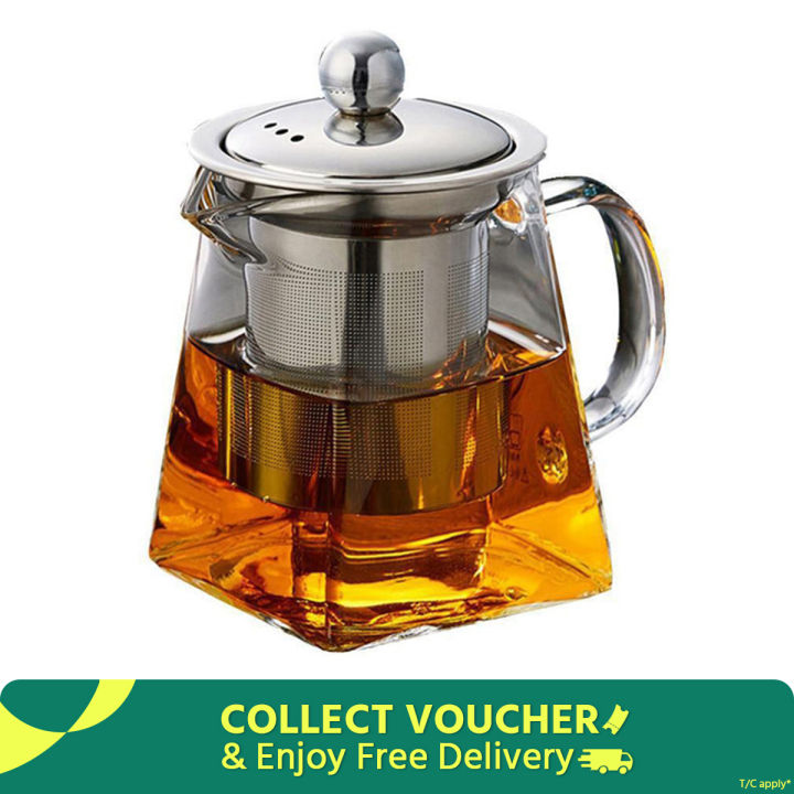 Glass Teapot Heat Resistant Flower Tea Pot Bubble Tea Pot Stainless ...