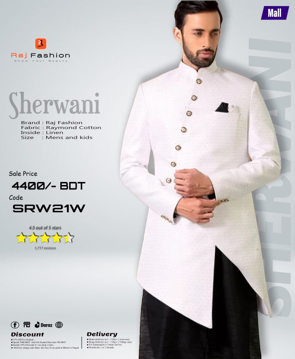 Raj Fashion bottom cut indo western sherwani |SRW-21W | Daraz.com.bd