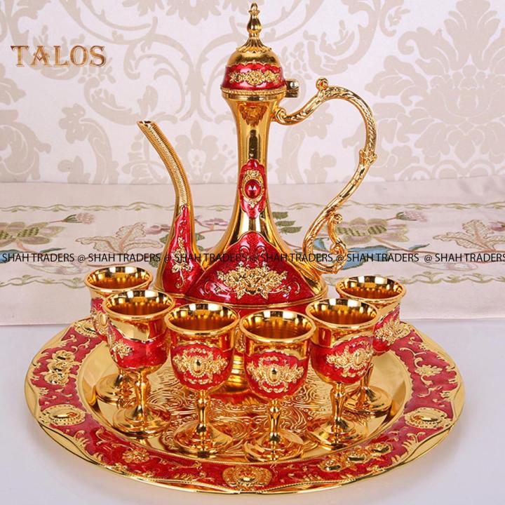 Vintage Metal Turkish Coffee Pot Set Turkish Tea Set with 6 Luxury ...