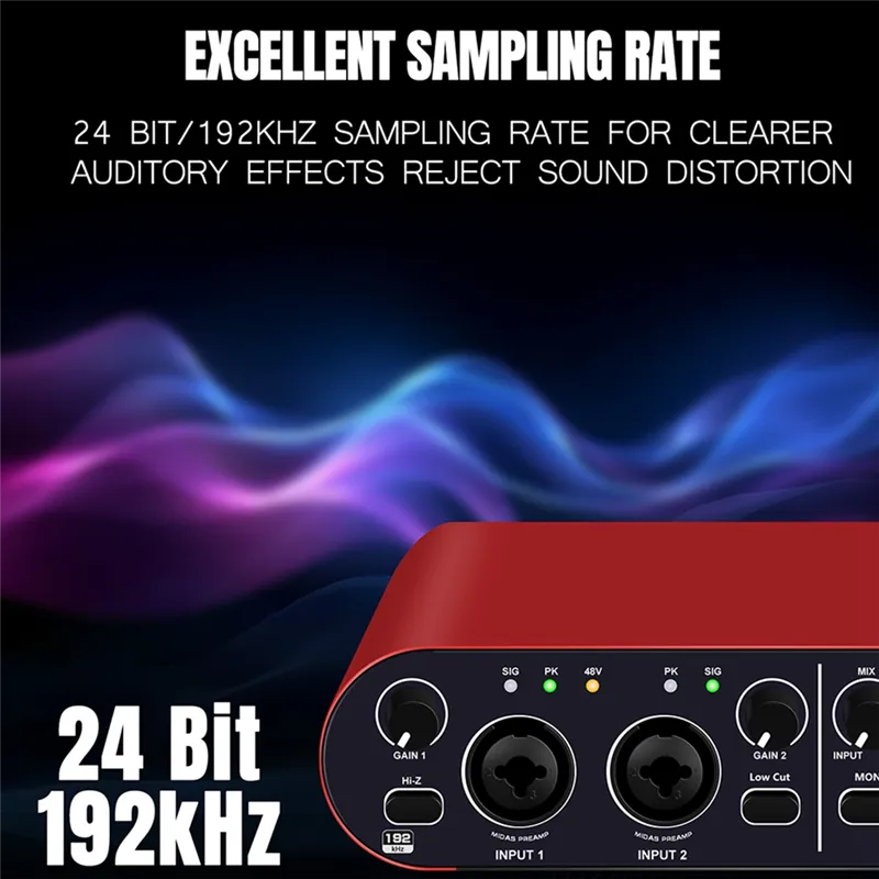 Professional 24Bit 192KHz Audio Interface 2 Input Sound Card for ...