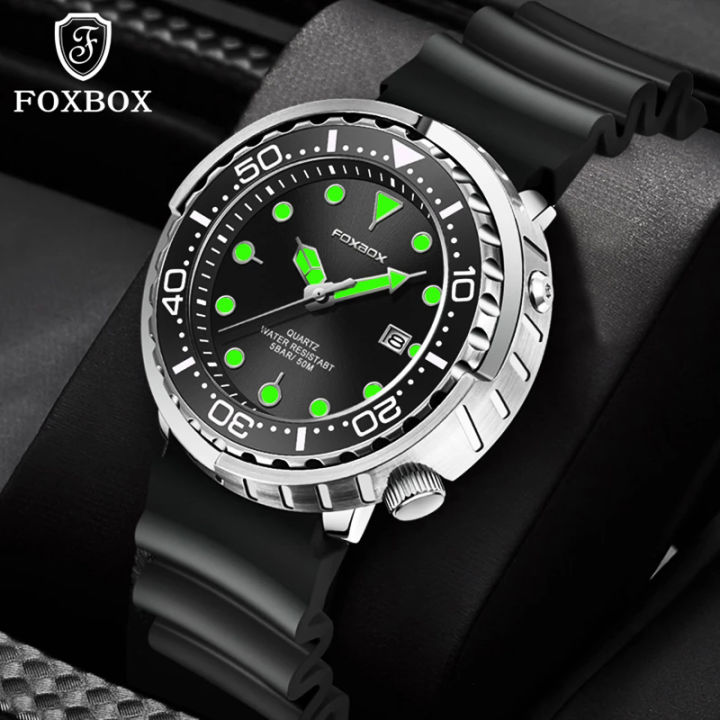 FOXBOX Men Watch Automatic Date Silicone Strap Sport Watch for Men 50m ...