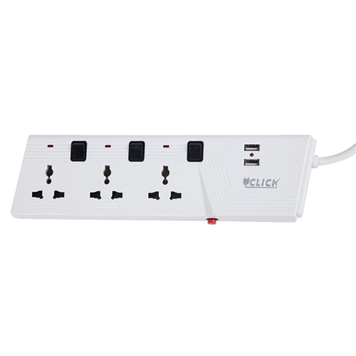 CLICK Super 3 Point 2 USB Multiplug Extension Cord 3skt Port Multi plug ...