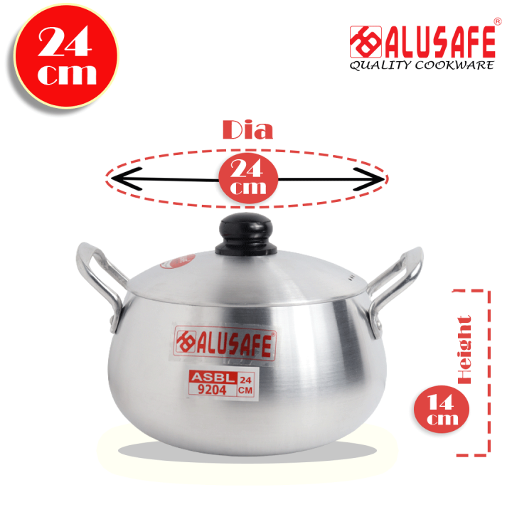 Alusafe Aluminium Belly Casserole with lid 24 cm (24*14 cm) | Daraz.com.bd