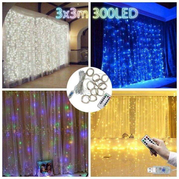 3Mx3M 300 LED Curtain Lights Romantic Home Wedding Decoration Outdoor ...