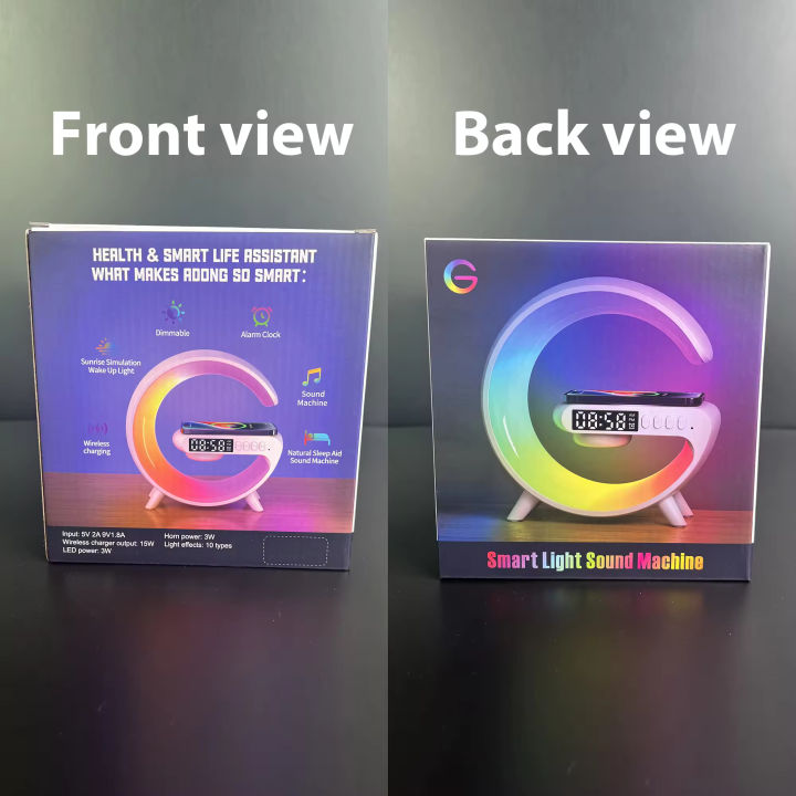 G Shape Clock RGB Light Bedside Lamp with Bluetooth Speaker & Wireless ...