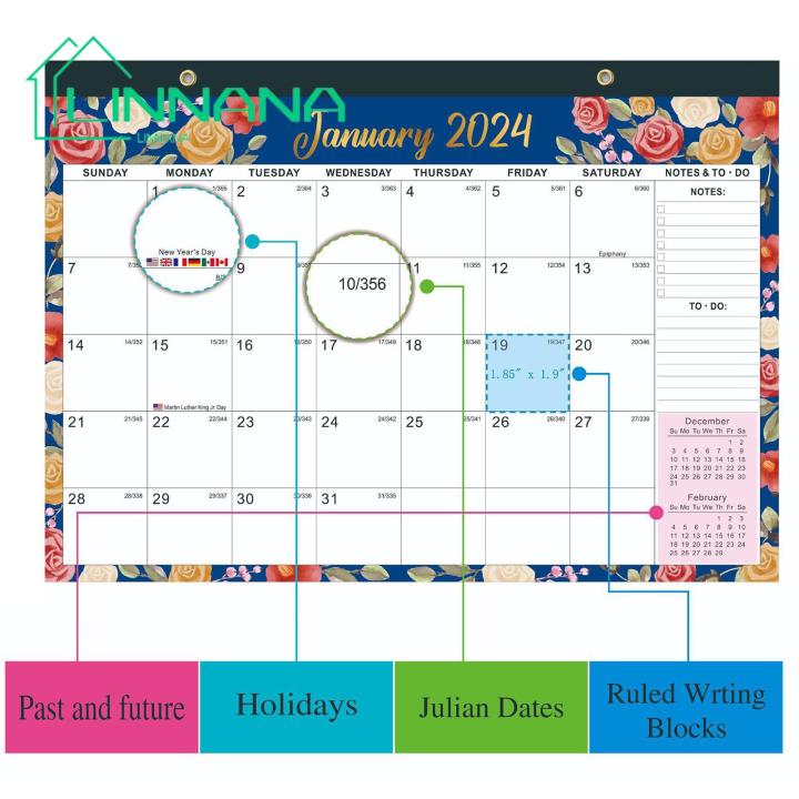 Yearly Planner 2024 Monthly Wall Calendar with Durable Lanyard Perfect ...