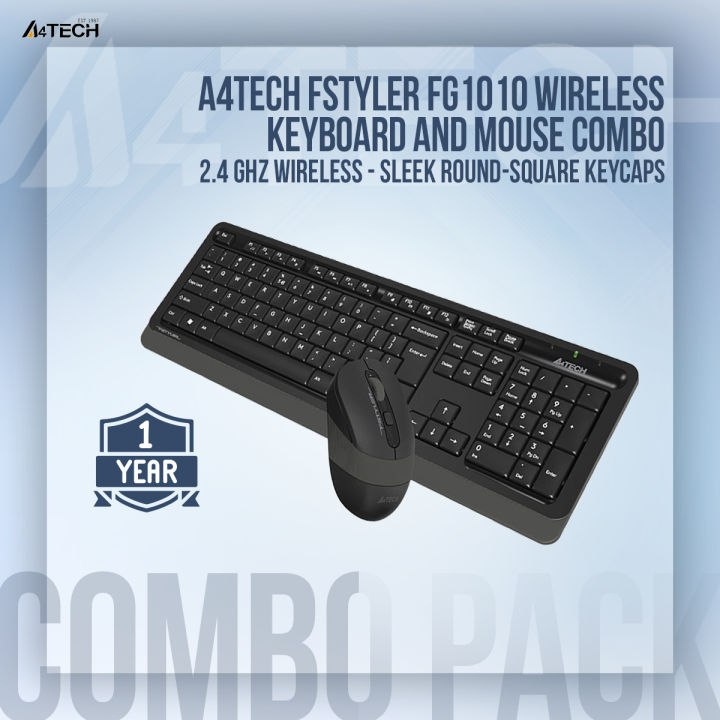 A4TECH Fstyler FG1010 Wireless Keyboard And Mouse Combo - 2.4 GHz Wireless - Sleek Round-Square ...
