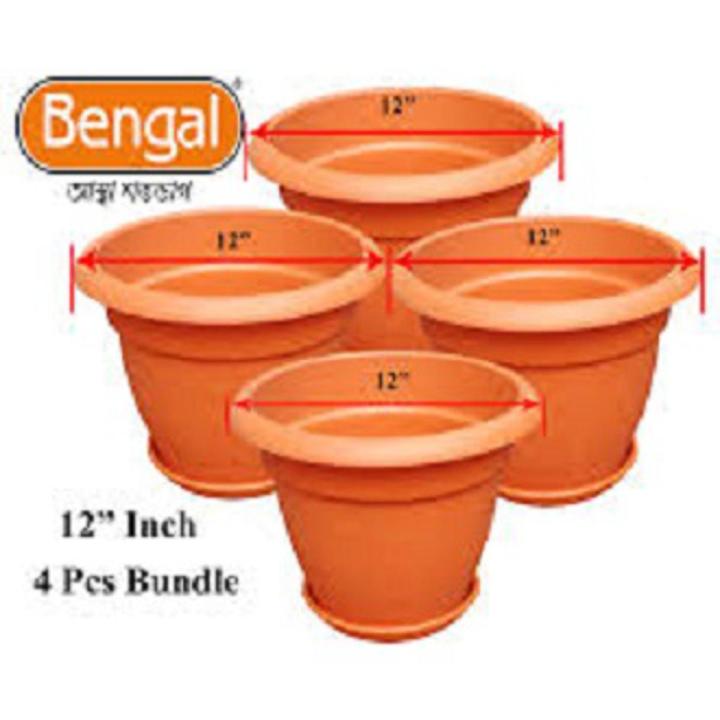 Bengal 12" inch Plastic Flower Tob 04 Pcs Bundle with tray/Plastic ...