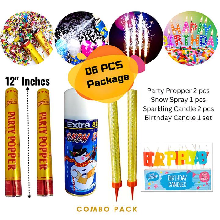 Party Combo Kit - Party Popper, Party Snow Spray, Sparkling Candle And ...
