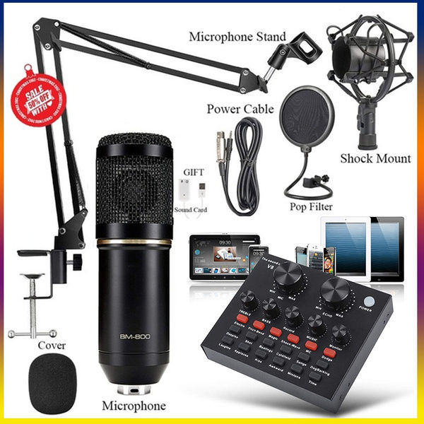 Professional Condenser Microphone V8 Sound Card set/Mobile phone network Karaoke Mic BM 800 ...