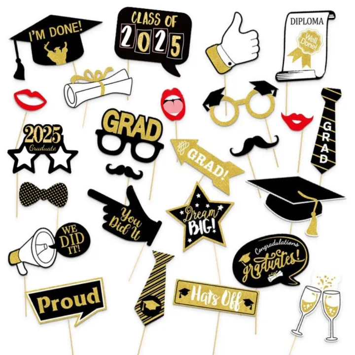 25pcs Party Supplies Congratulation Graduation Photography Props Black ...
