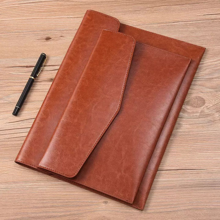 A4 Big Capacity Retro Business Leather Portable Magnetic Button File ...