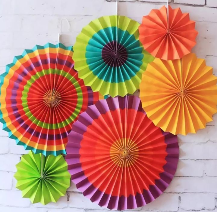 Decoration Hanging Paper Fan Set-multicolour | Daraz.com.bd