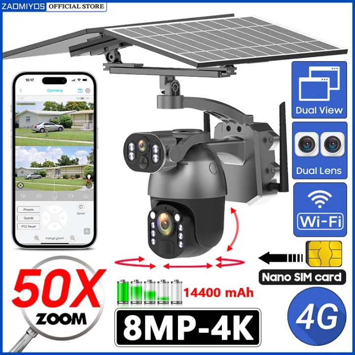 4G SIM 4K 50X Zoom Outdoor Waterproof Solar Camera WiFi Dual Screen PTZ ...