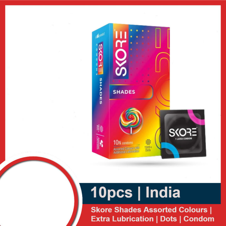 Skore Shades Assorted Colours 10pcs Pack Condom | Extra Lubrication | 1500+ Dots | Made in India ...
