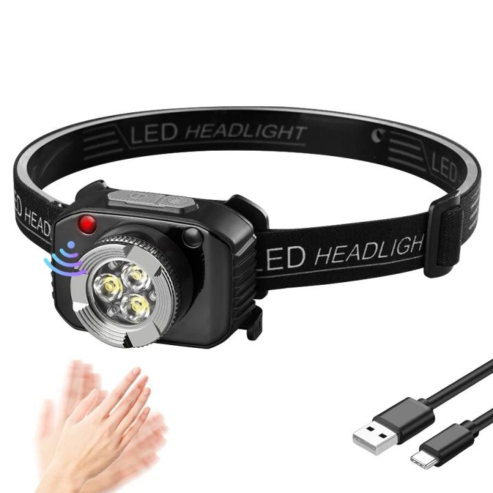 Super Bright 3LED Headlamp Motion Sensor Headlight Camping Flashlight ...