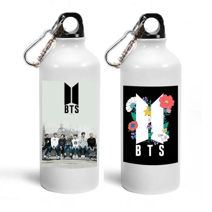 Bts Logo With Bts Member Printed Water Bottle Sipper ,White Aluminum ...