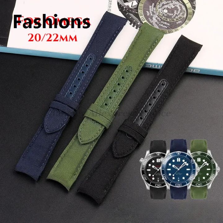 Fashions 20mm 22mm Curved End Nylon Canvas Leather Watch Strap for ...