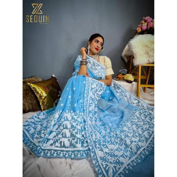 Screen Print Half Silk Saree For Woman | Daraz.com.bd