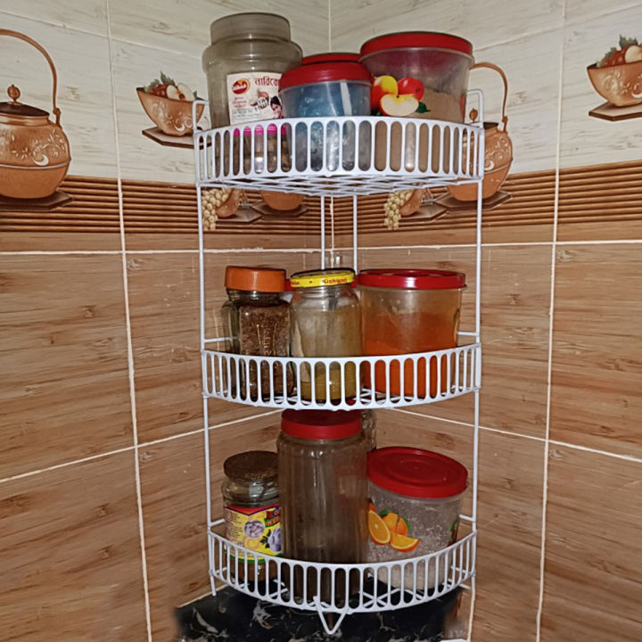 3 Tier Hanging Corner Storage Rack Wall Mount Kitchen Bathroom ...