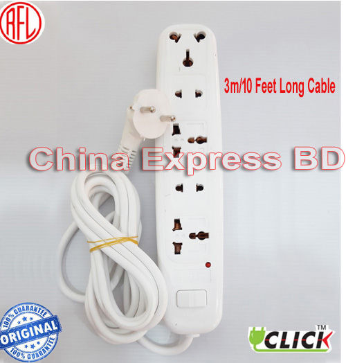 Multi Extension 2 Pin Click Socket 5 Port 9 Feet Cable power extension ...