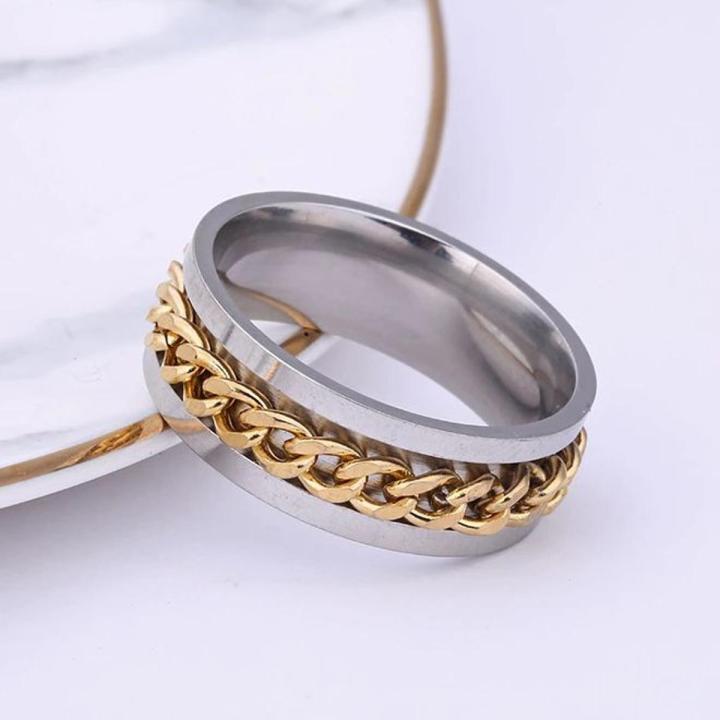 Rotatable chain Rings For Men (Golden Chain) Spinner Ring Stainless ...